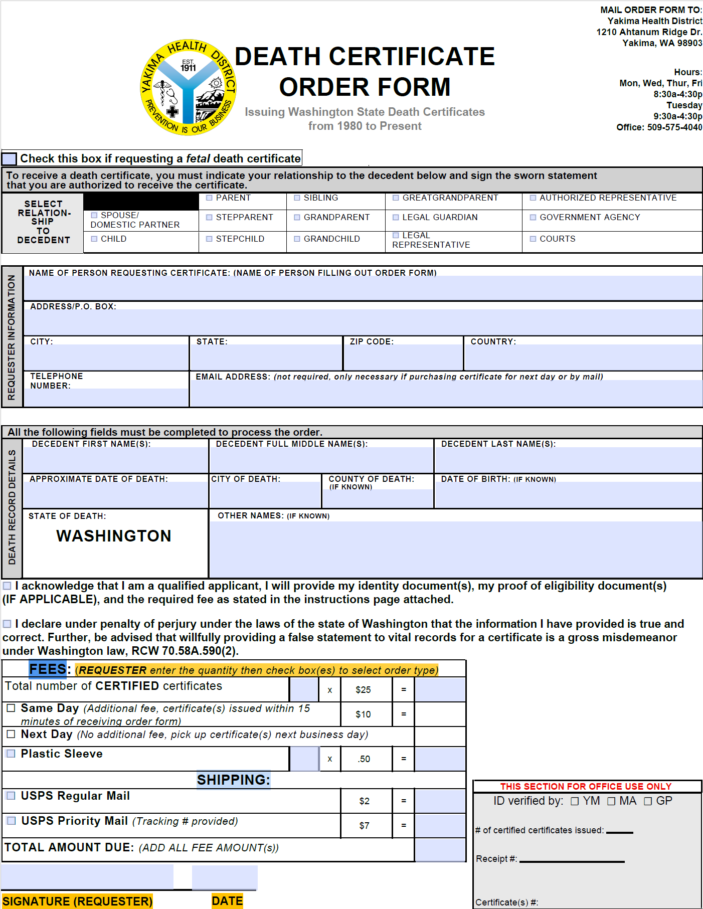 Birth & Death Certificates | Yakima County, WA